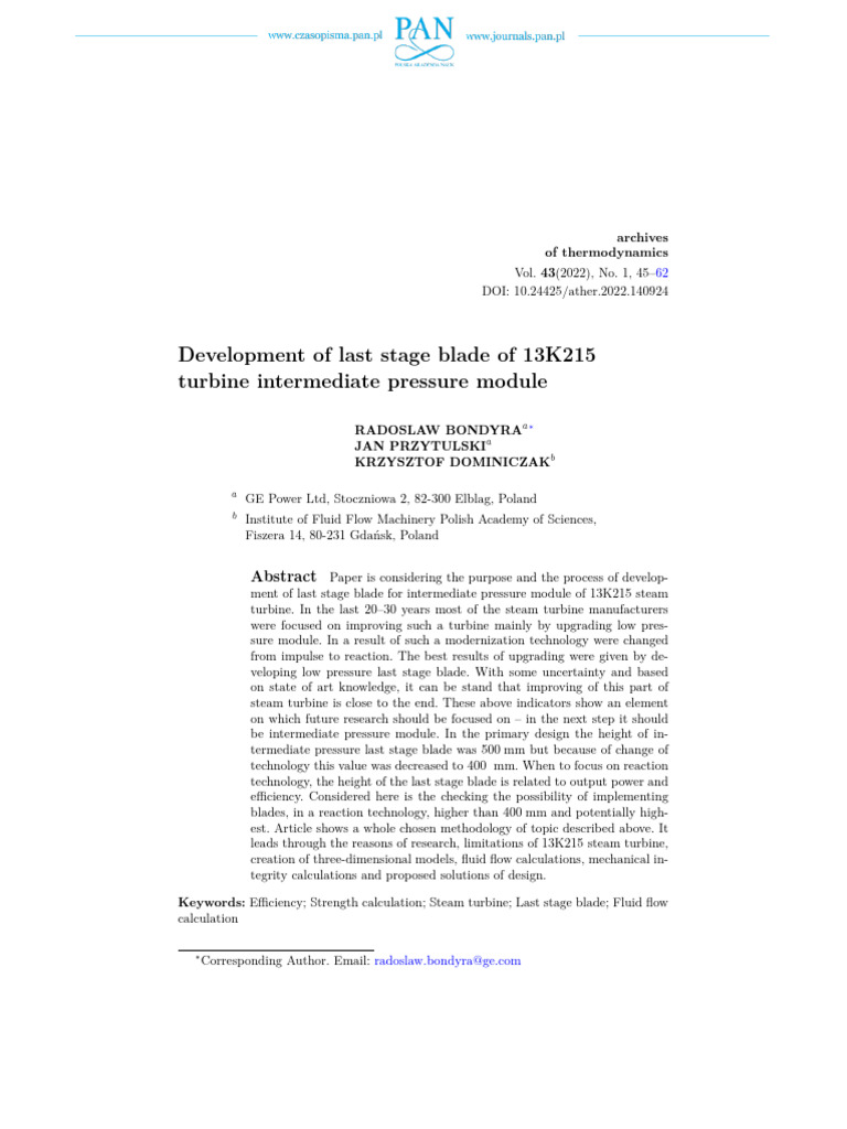 Development of Last Stage Blade of | PDF | Turbine | Strength Of Materials