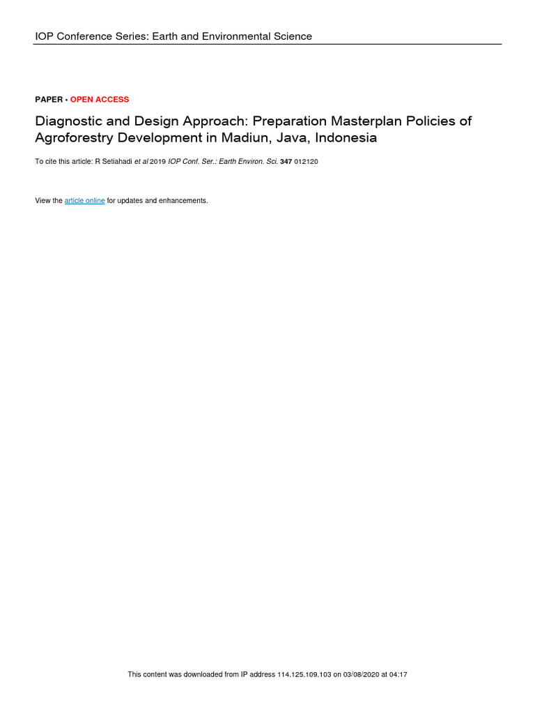 Diagnostic and Design Approach: Preparation Masterplan Policies of Agroforestry Development in ...