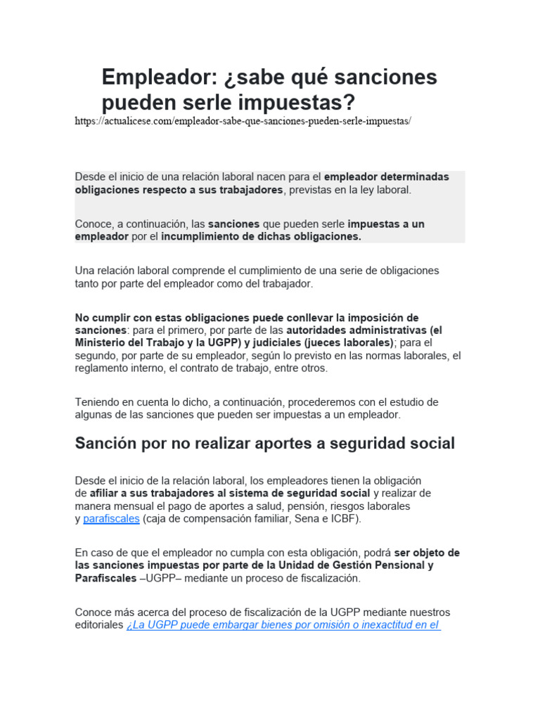 Sanciones Del Empleador | PDF | Derecho laboral | Multa (pena)