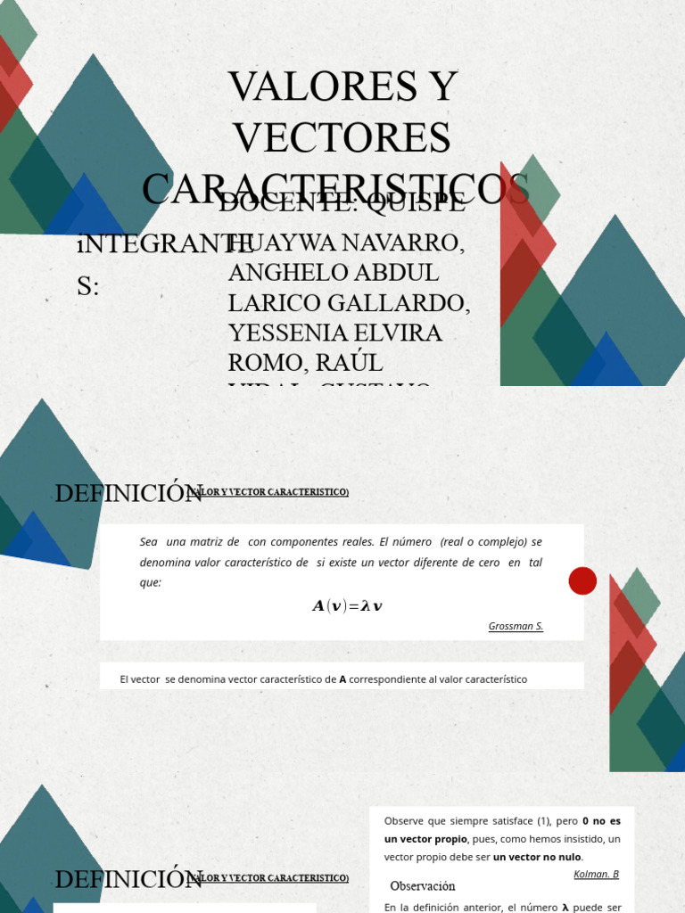 Presentacion de Valores y Vectores | PDF | Valores propios y vectores propios | Matriz (Matemáticas)