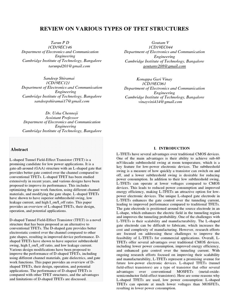 Ece - 30 - Analytical Modeling and Simulation of Low Power Sailent Source Double Gate Tfet | PDF ...
