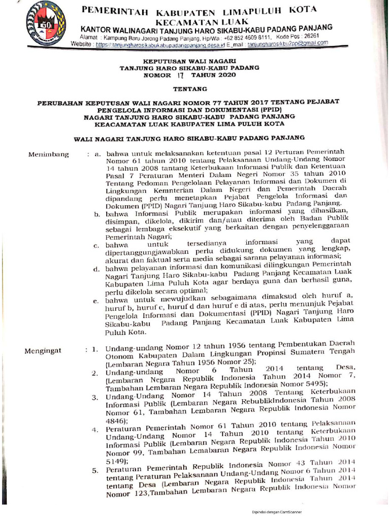 Perubahan SK Nomor 77 Tahun 2017 Tentang Ppid Vmsnyf SK 17 PDF | PDF