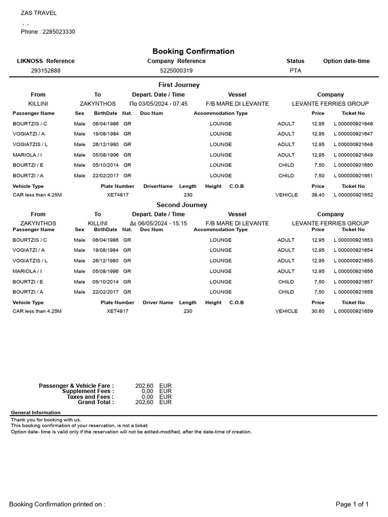 Booking Confirmation: First Journey | PDF | Transport | Vehicles