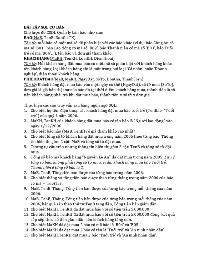 Bai Tap SQL (Bao) | PDF
