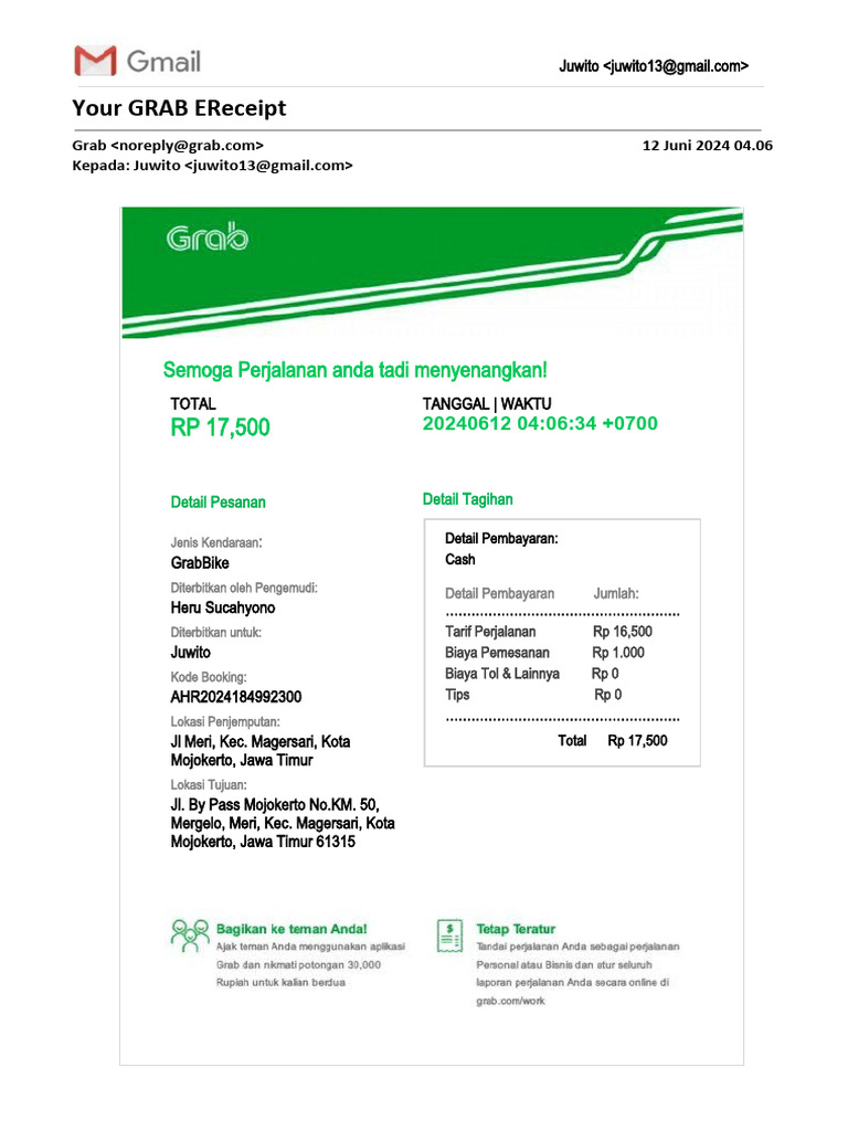 E-Receipt Grab Juwito 12 Juni 2024 | PDF