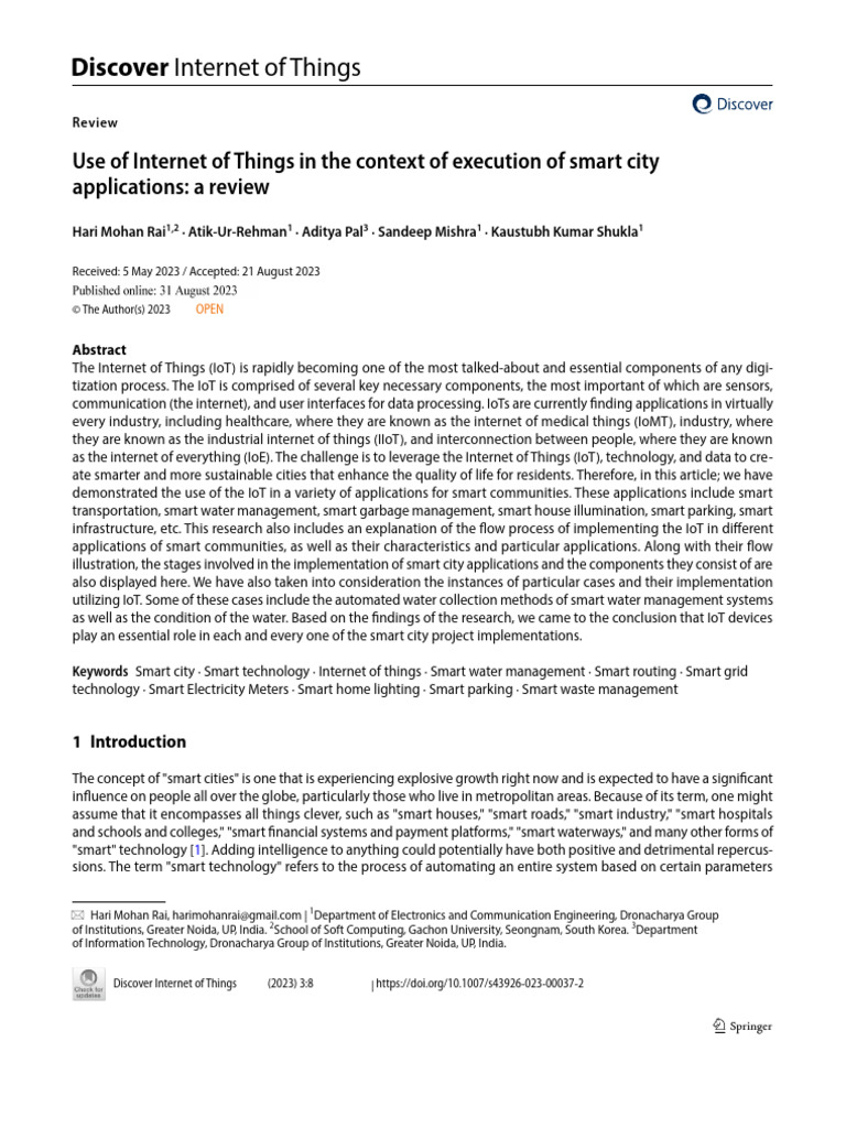 Discover Internet of Things: Use of Internet of Things in The Context of Execution of Smart City ...