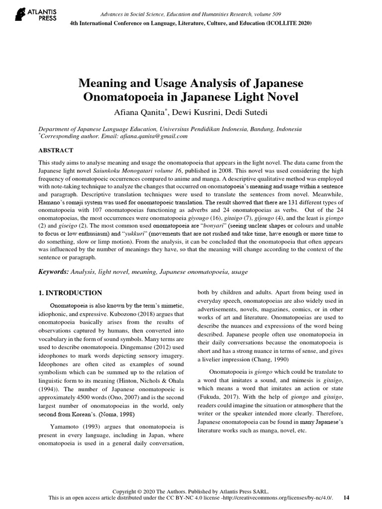 Analyzing Japanese Onomatopoeia in Novels | PDF | Japanese Language ...