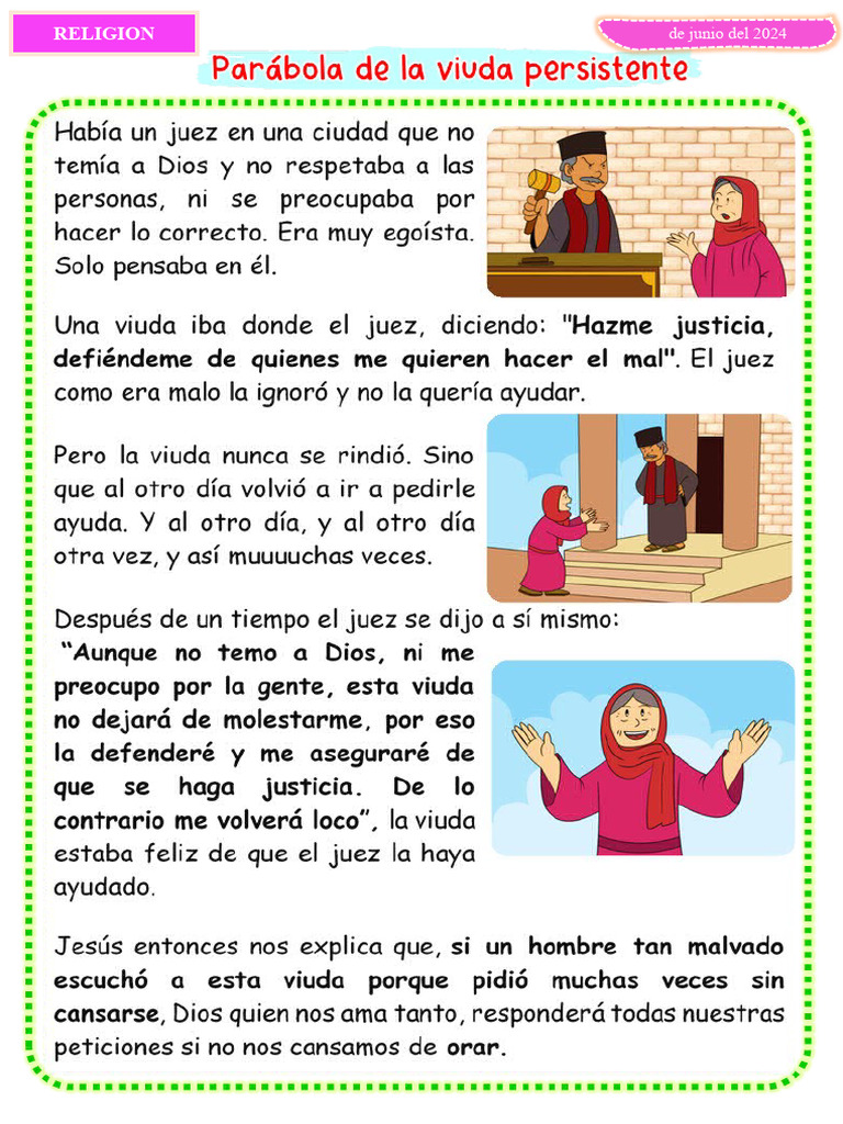 FICHA - MAR - RELI - La parábola de la viuda persistente | PDF