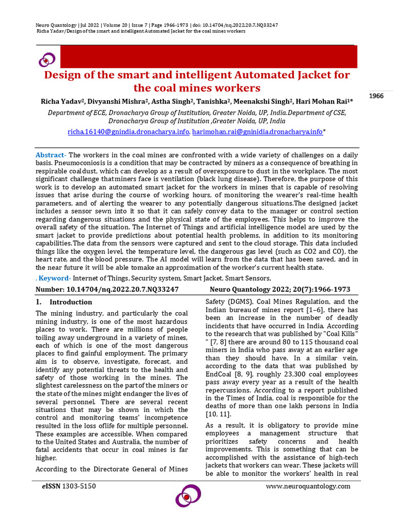 Design of The Smart and Intelligent Automated Jacket For The Coal Mines ...