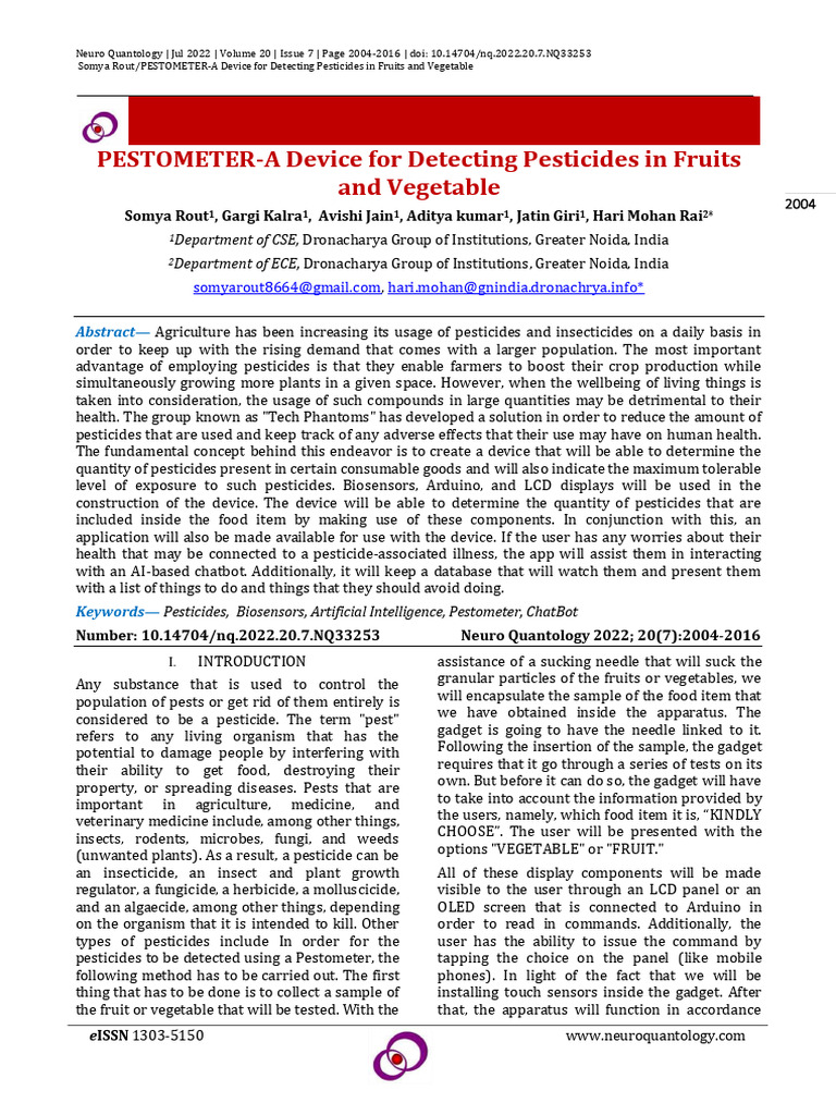 PESTOMETER-A Device For Detecting Pesticides in Fruits and Vegetable ...