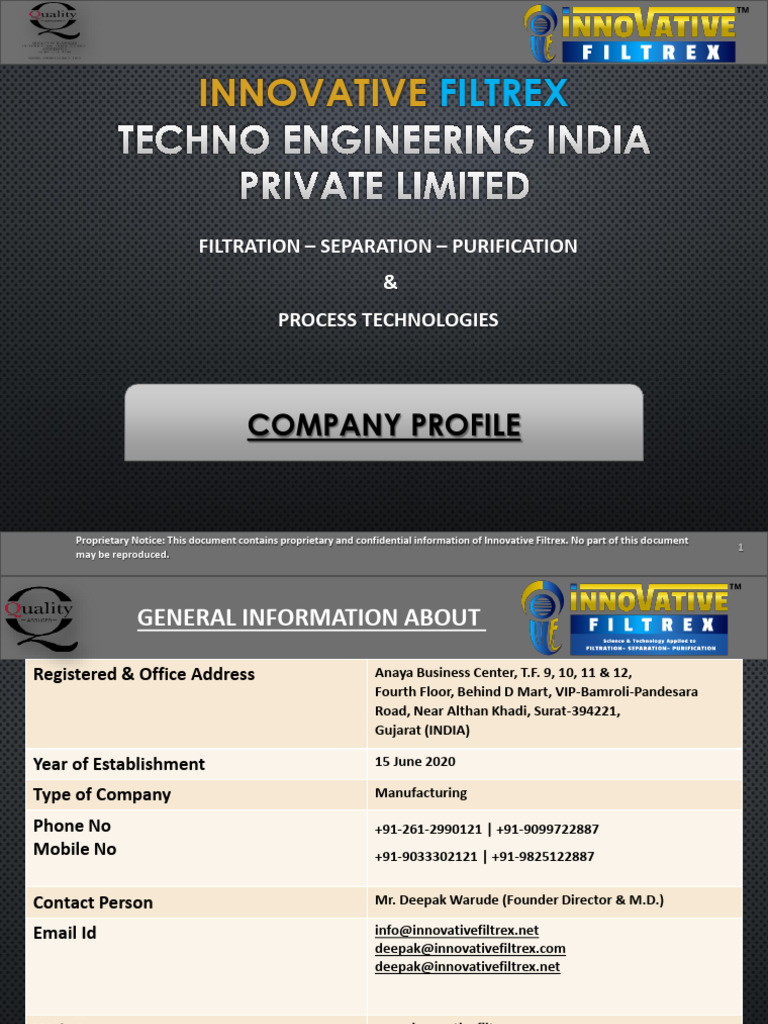 Innovative Filtration Solutions Company Profile | PDF | Filtration ...