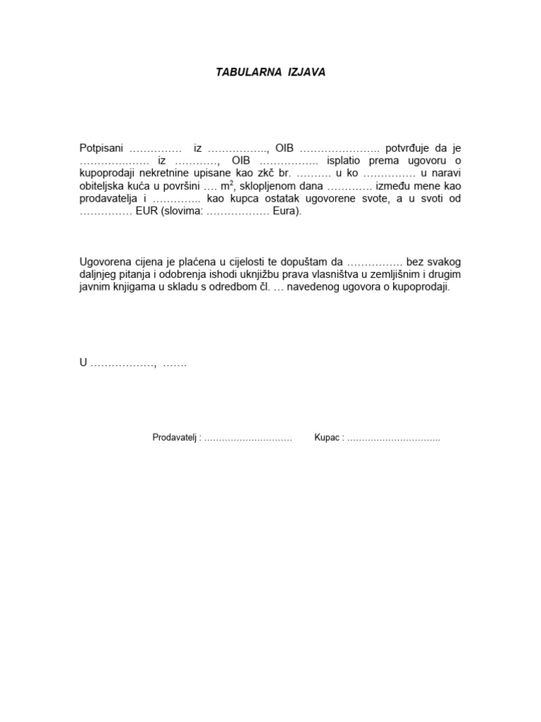 TABULARNA IZJAVA | PDF