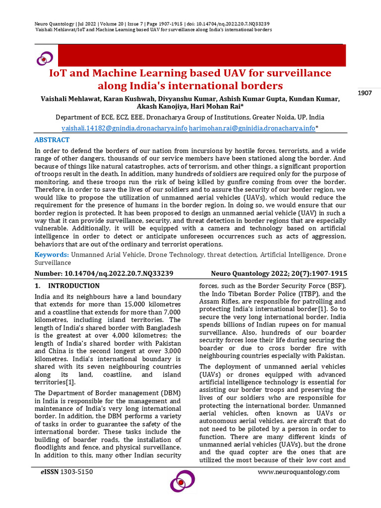 IoT and Machine Learning Based UAV For Surveillance Along India's ...