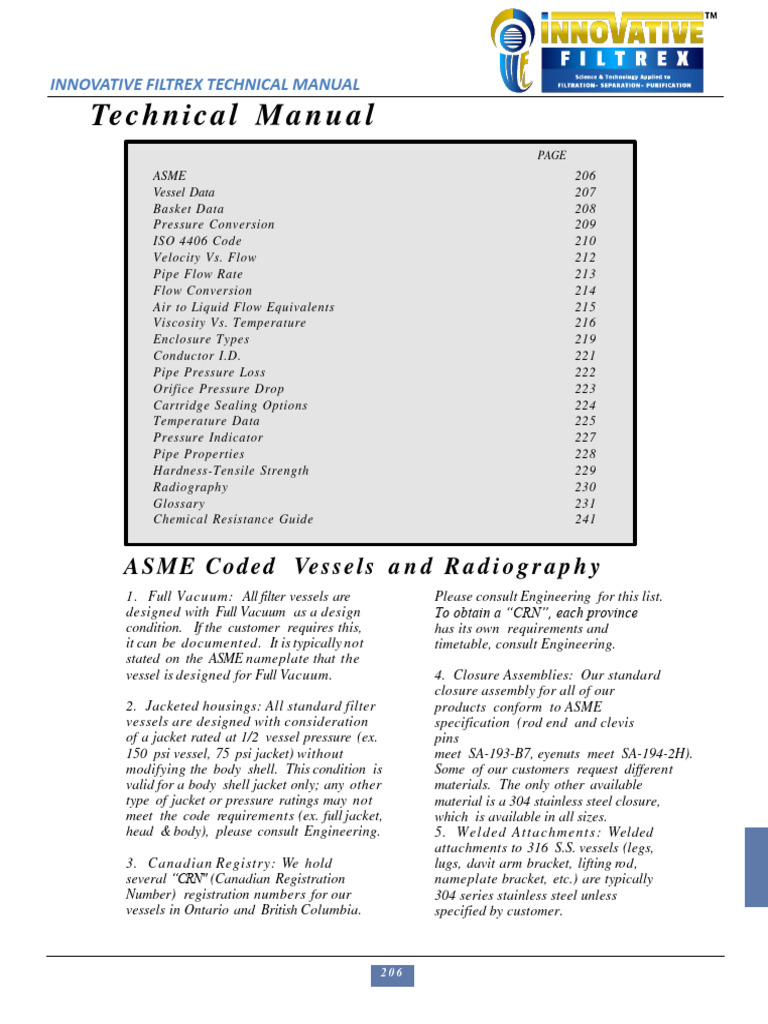 Tech Manual - INNOVATIVE FILTREX | PDF | Gases | Pipe (Fluid Conveyance)