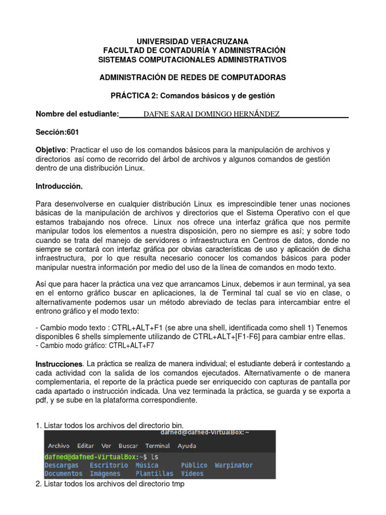 Practica2 Comandos Basicos Shell Dafne | PDF | Interfaz de línea de ...