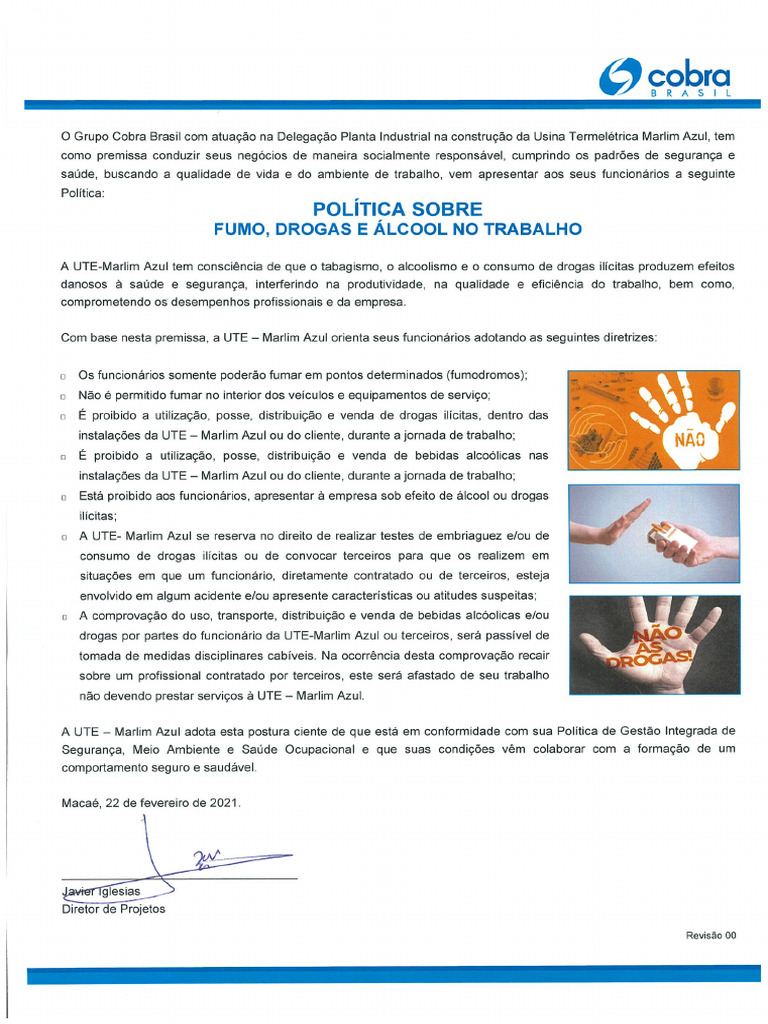 Política Sobre Fumo, Drogas e Álcool No Trabalho - Rev. 00 | PDF