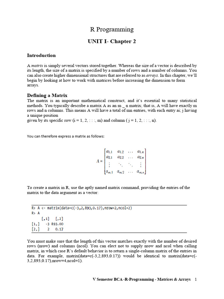 R - Chapter 2 | PDF | Matrix (Mathematics) | Mathematical Concepts