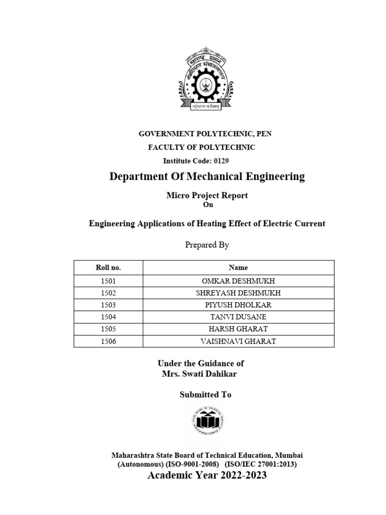 Physics Micro Project MEI 1 (2022 2023) | PDF | Electric Current ...