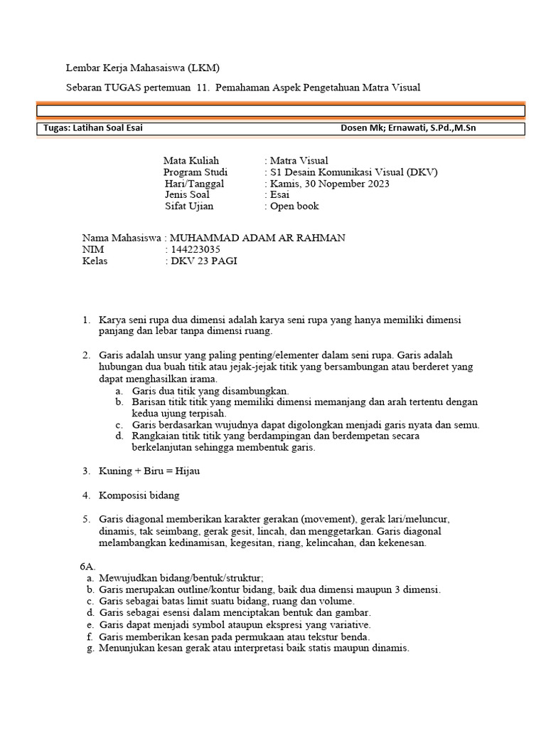 LKM 11 - M Adam Ar Rahman | PDF | Seni & Disiplin Bahasa