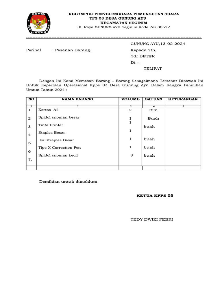 Nota Pesanan Atk | PDF