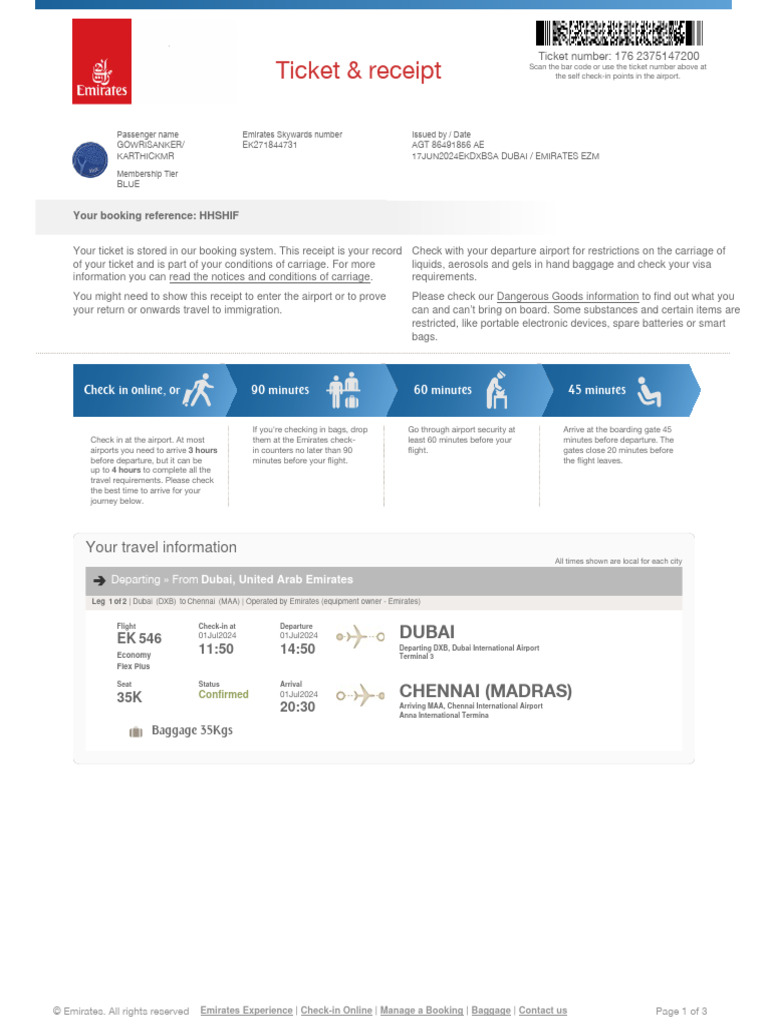 Emirates Ticket 2 | PDF | Baggage | Aviation