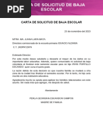 Modelo de Carta de Solicitud de Baja Escolar | PDF