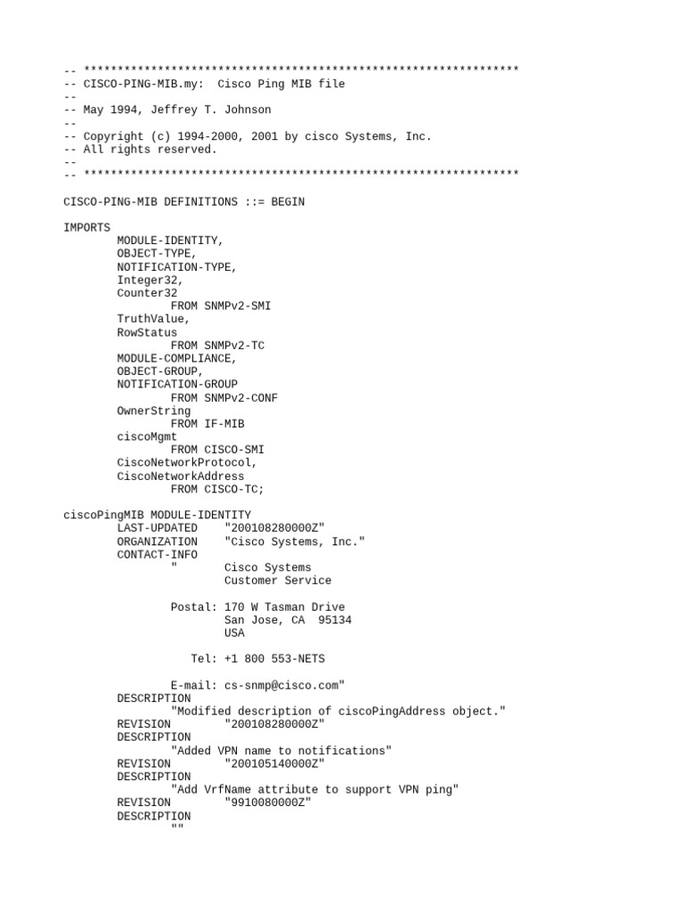 CISCO PING MIB - My | PDF | Telecommunications | Computing