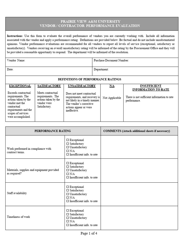 Vendor Performance Evaluation Form | PDF | Procurement | Business