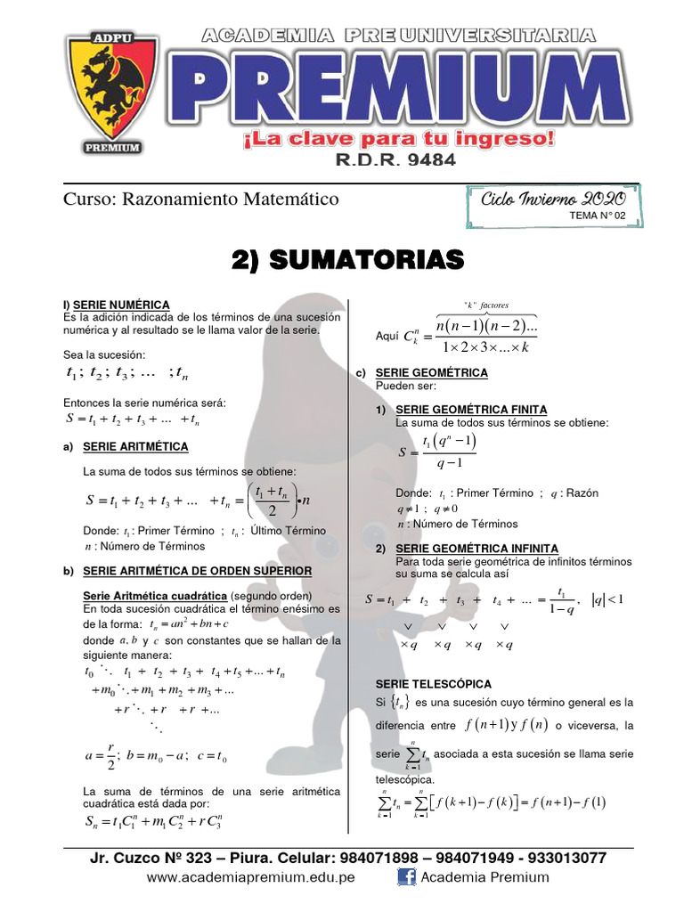 Tema 02 de Raz Matematico Series y Sumatorias | PDF | Secuencia | Matemáticas