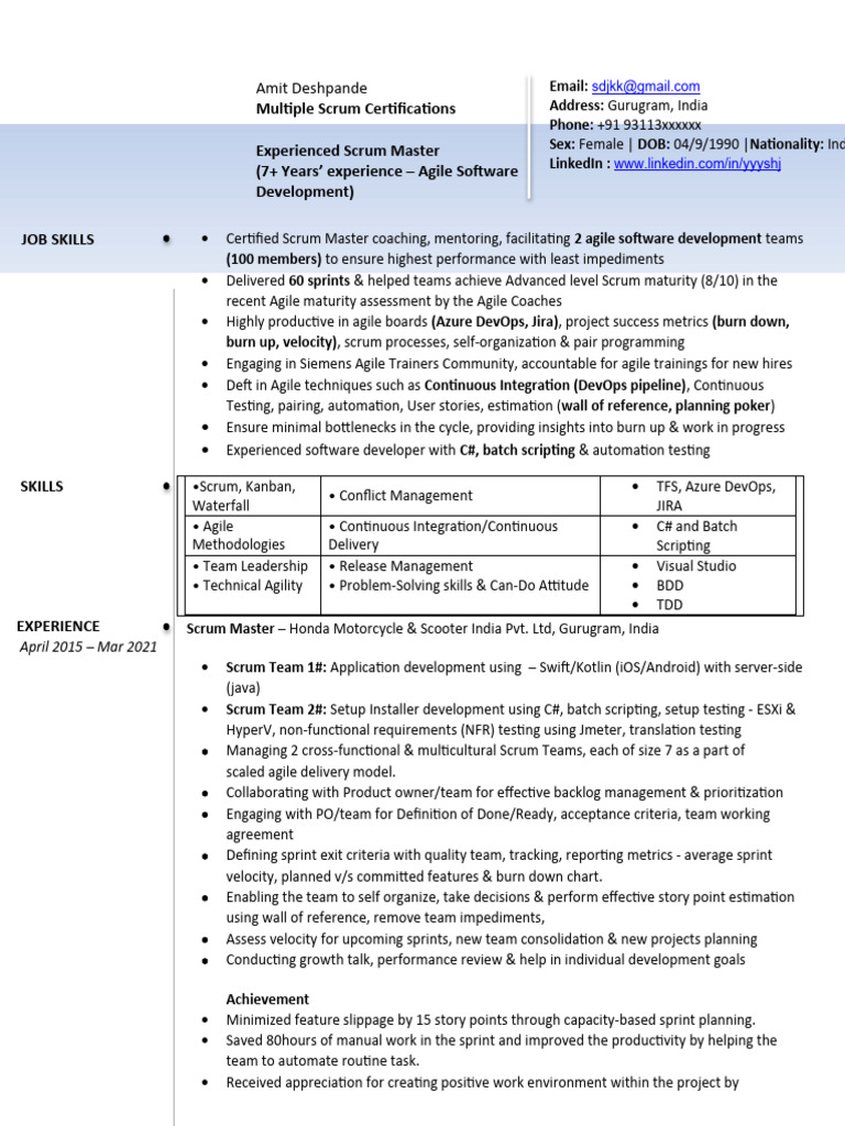ScrumMasterCV 220331 130956 | PDF | Scrum (Software Development) | Agile Software Development