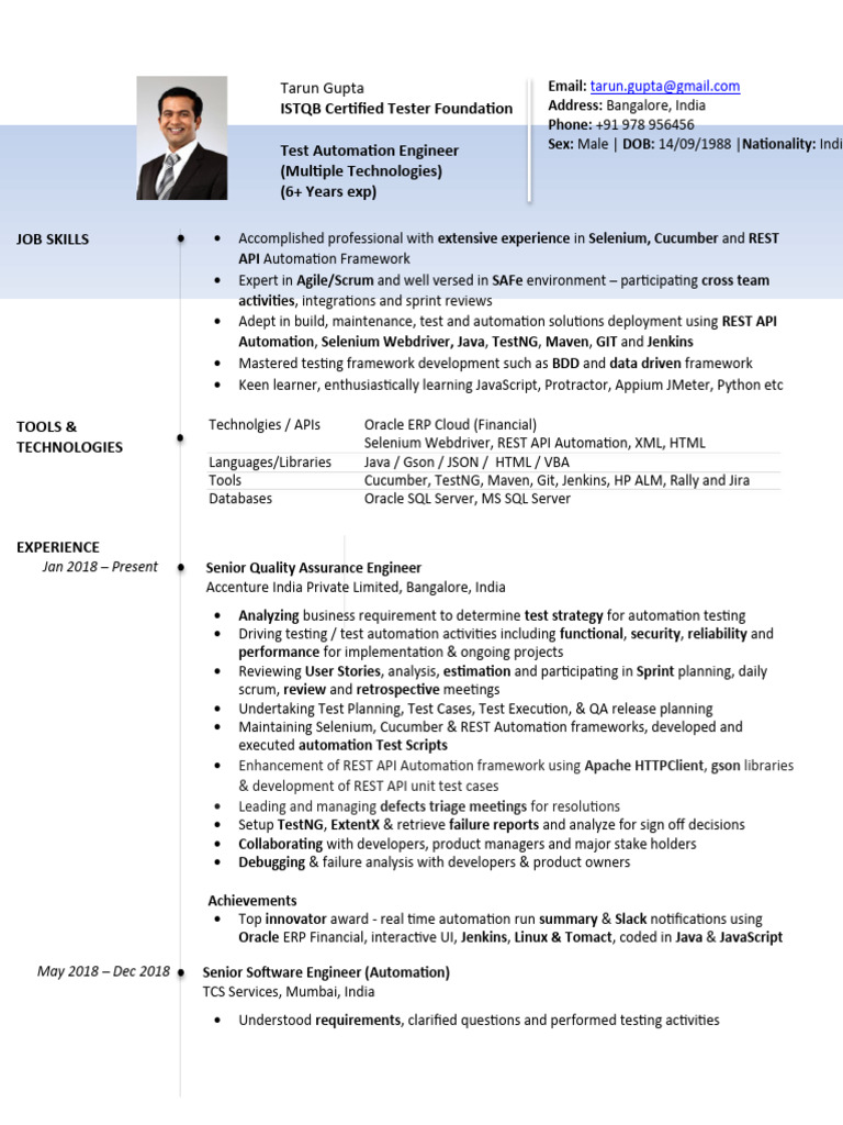 Test Automation Engineer Resume | PDF | Selenium (Software) | Software ...