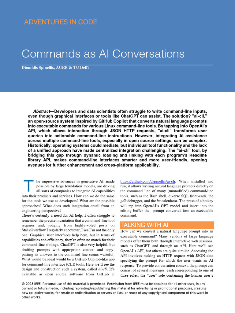 Commands As AI Conversations: Adventures in Code | PDF | Command Line Interface | Library ...
