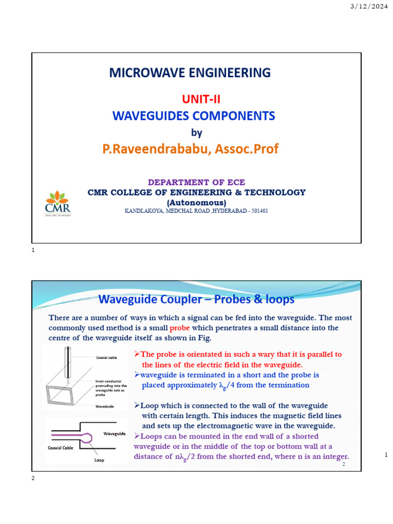 MWE Unit-2 Waveguide Components | PDF | Waveguide | Electromagnetic Radiation