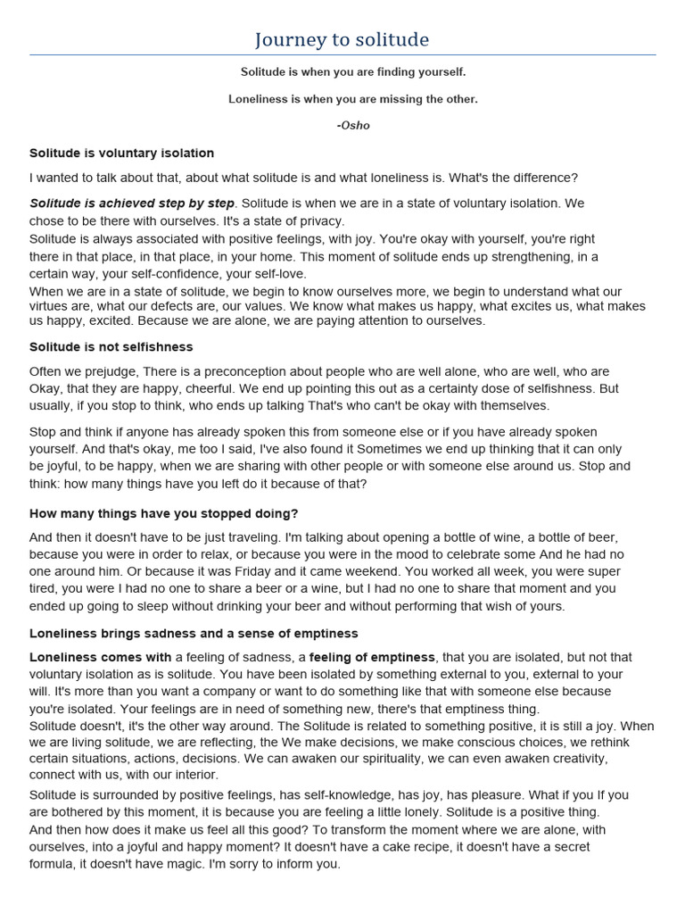 03 Journey To Solitude | PDF | Solitude | Emotions