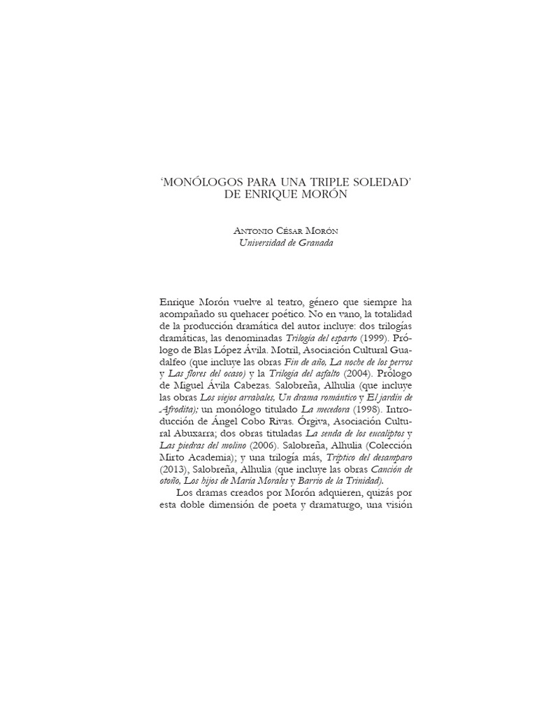 Prólogo Monólogos para Una Triple Soledad | PDF | Poesía | Tragedia