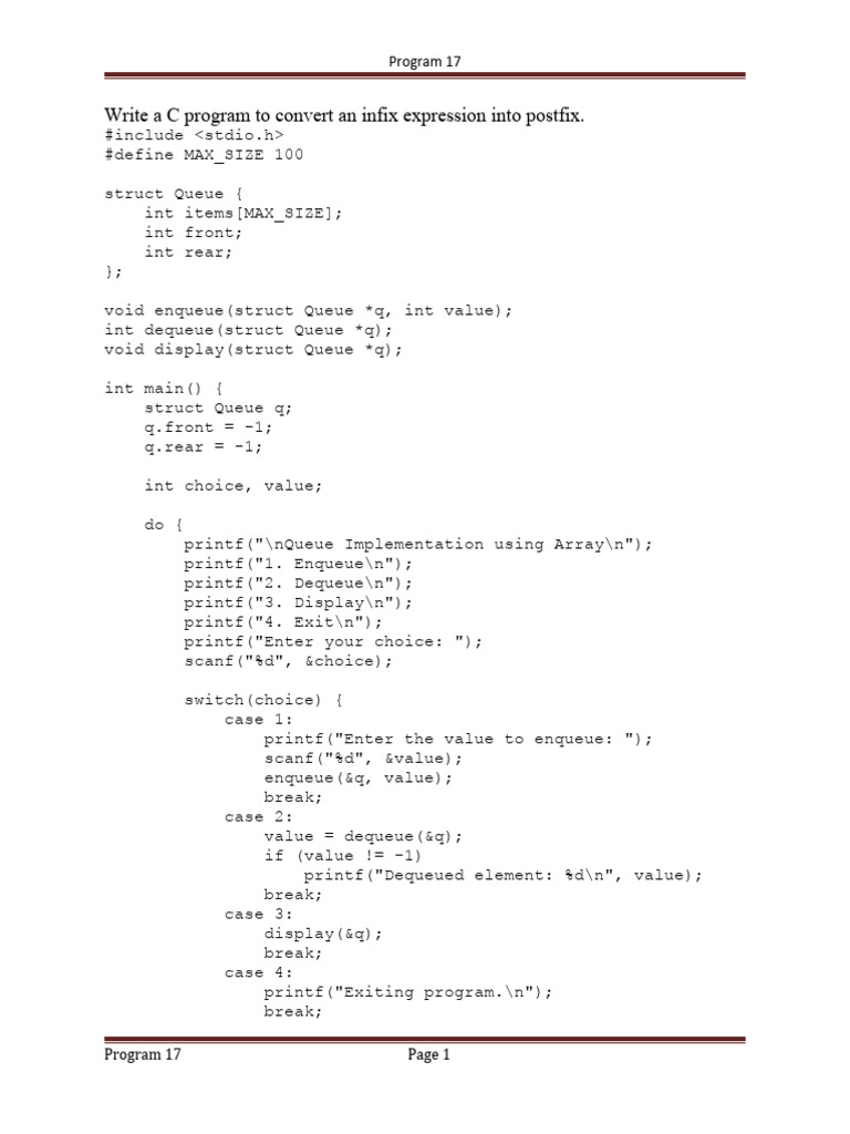 Program 17 | PDF | Queue (Abstract Data Type) | C++