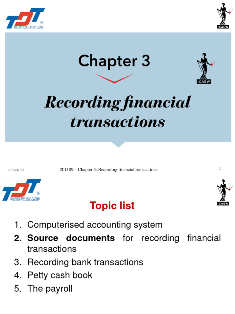 201109 ICAEW Chapter 3 Recording Financial Transactions | PDF | Receipt | Payroll Tax