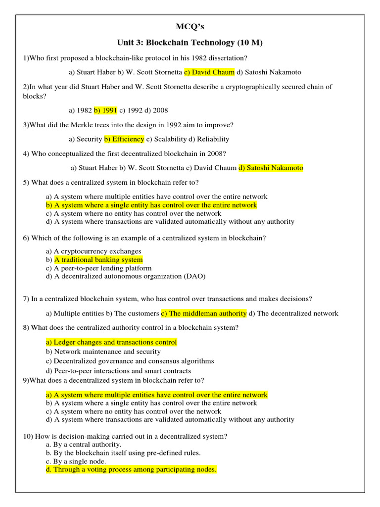 3 Unit - MCQ - Blockchain Technology | PDF | Database Transaction | Computing