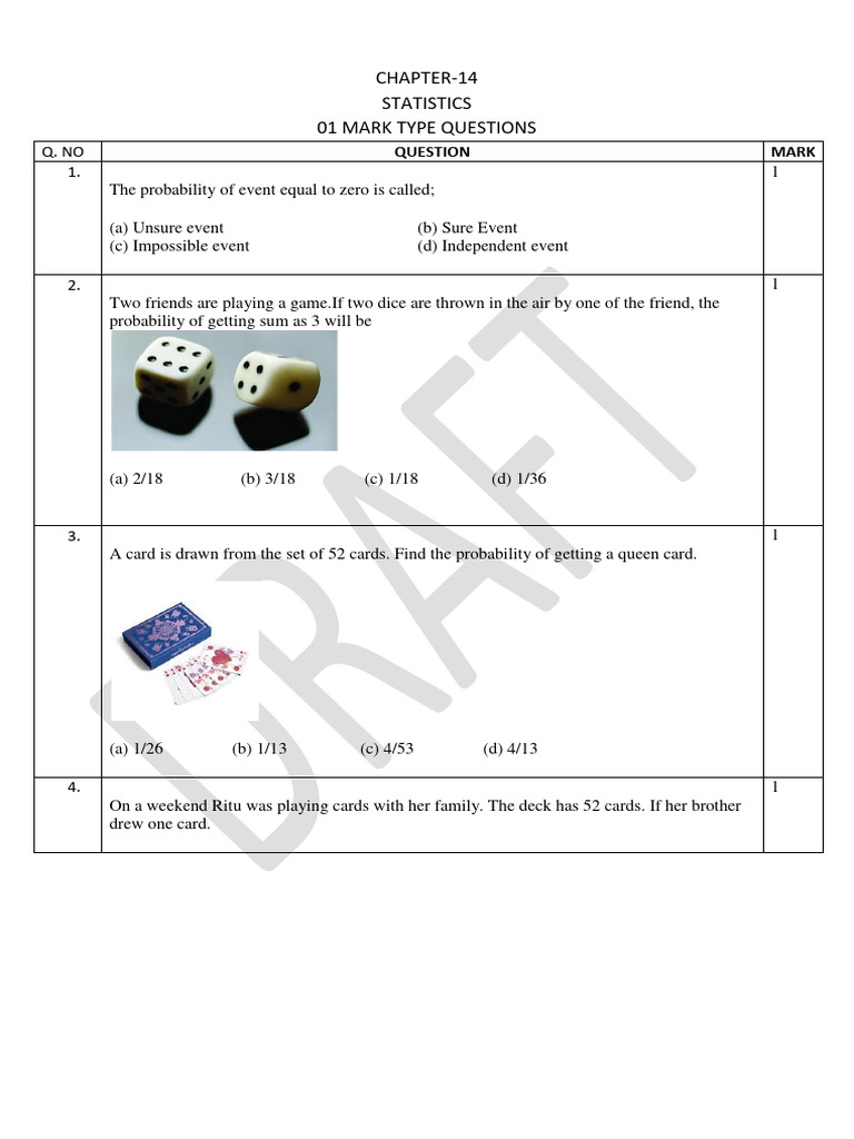 1 Mark Type (Statistics) | PDF | Probability Theory | Probability