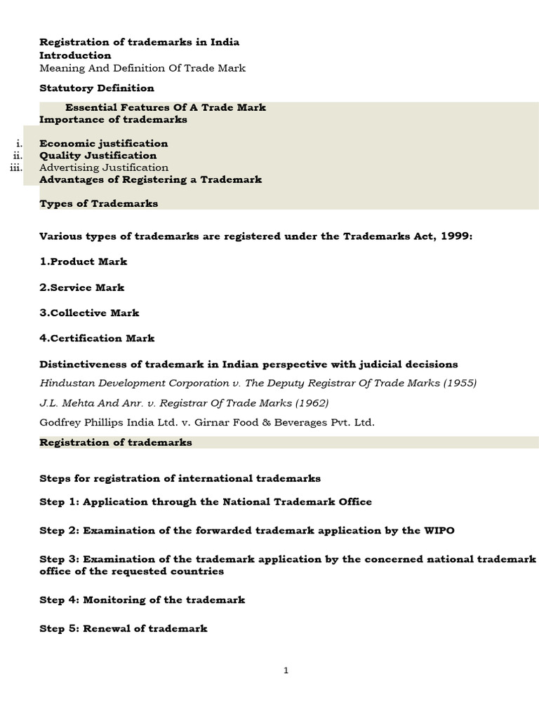 Registration of Trademarks in India | PDF