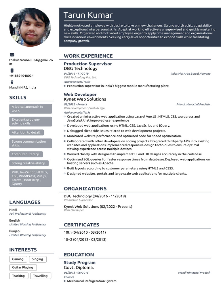 Resume Tarun Kumar | PDF | World Wide Web | Internet & Web