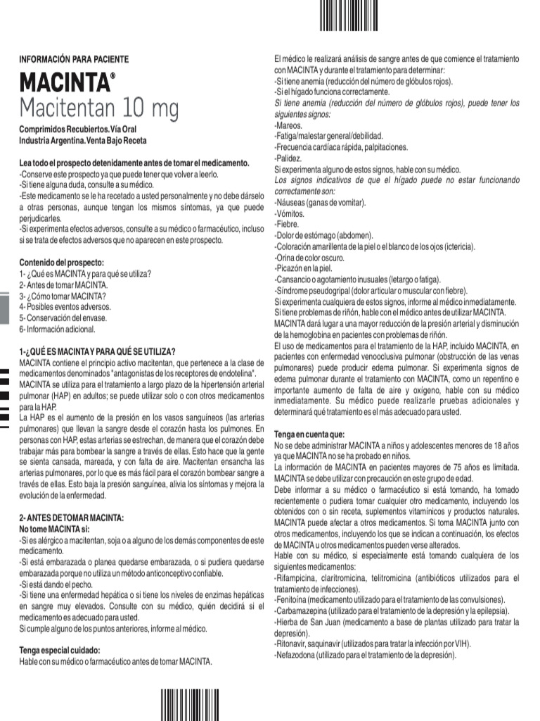 MACINTA Prospecto para Pacientes RAFFO | PDF | Cooking, Food & Wine ...