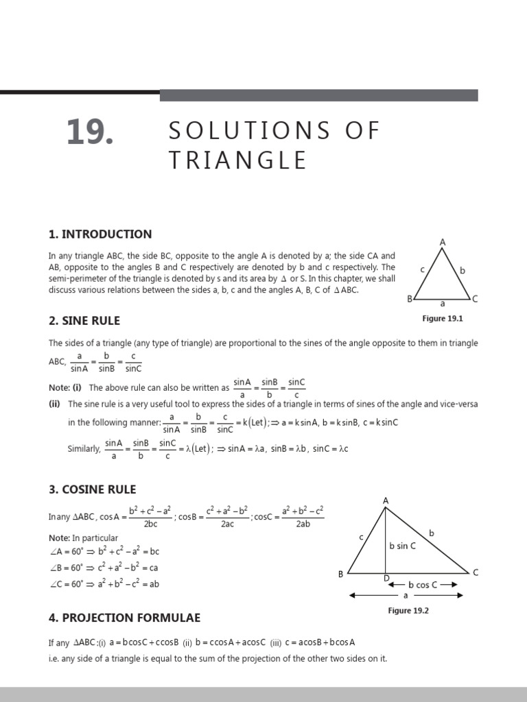 19.Solutions of Triangles | PDF | Trigonometric Functions | Geometric Measurement