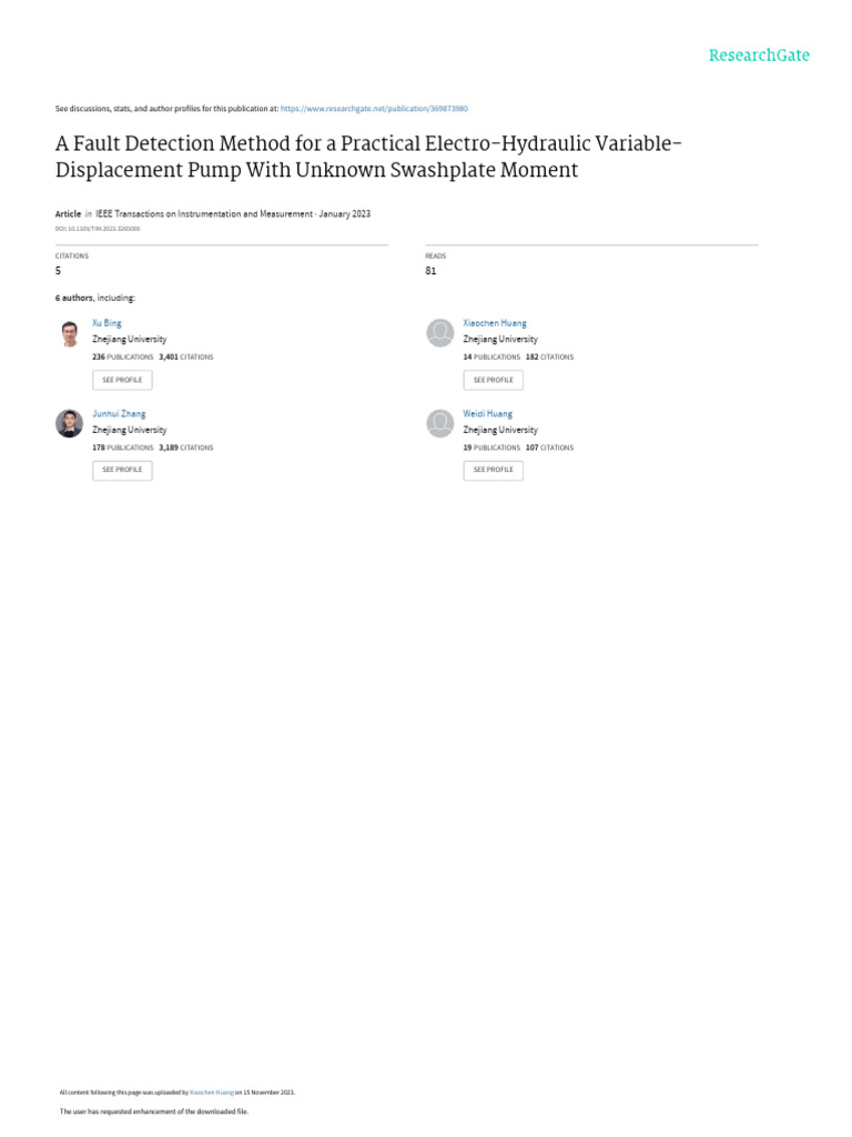 A Fault Detection Method For A Practical Electro Hydraulic Variable Displacement Pump With