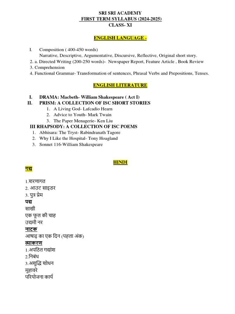 Class XI Syllabus Overview | PDF | Chemistry | Communication