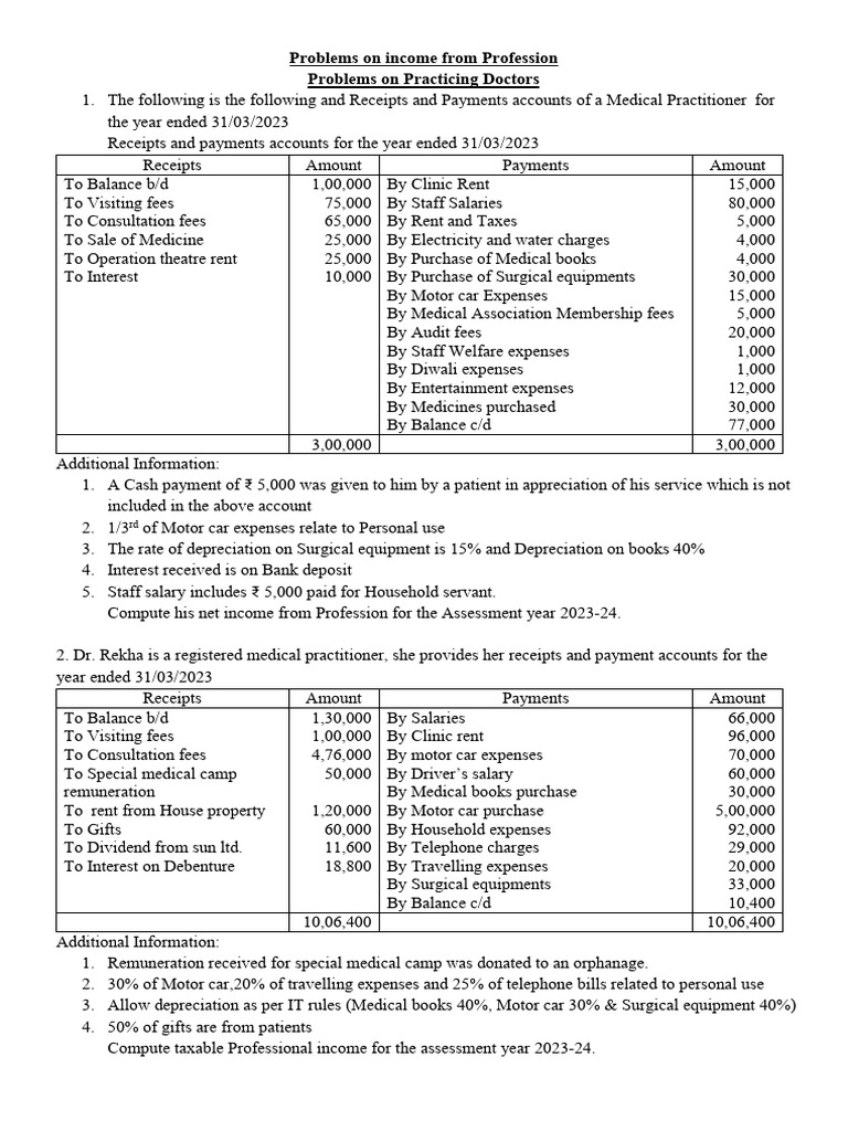 Problems On Income From Profession | Download Free PDF | Fee | Expense