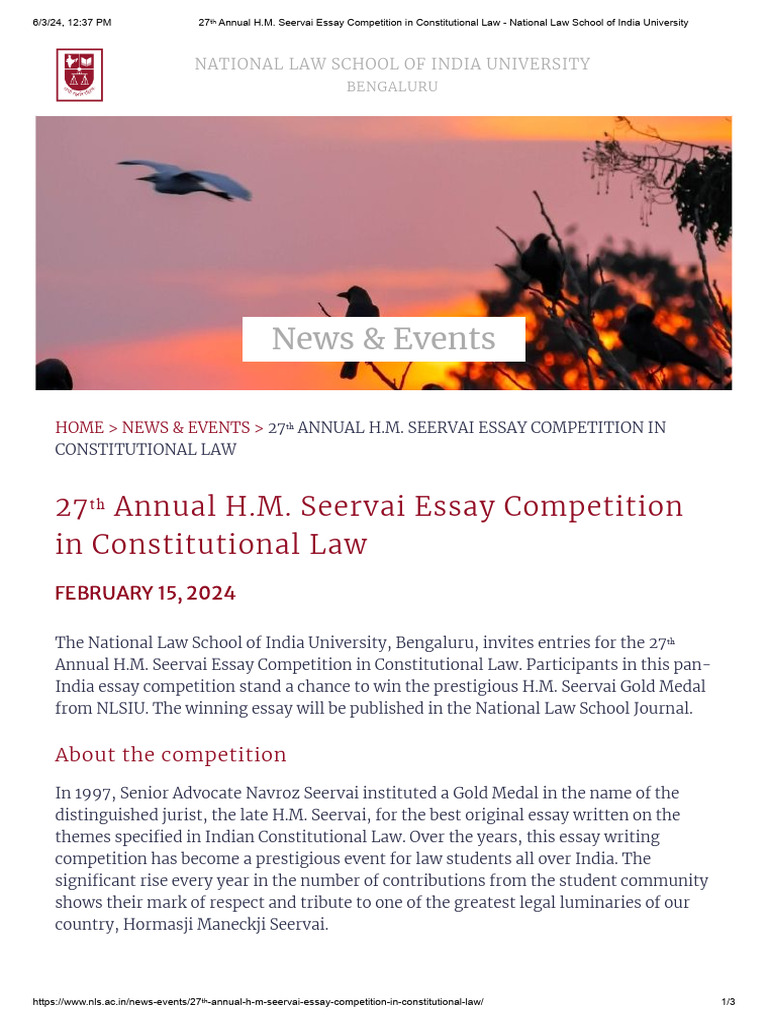 27 ʰ Annual H.M. Seervai Essay Competition in Constitutional Law ...