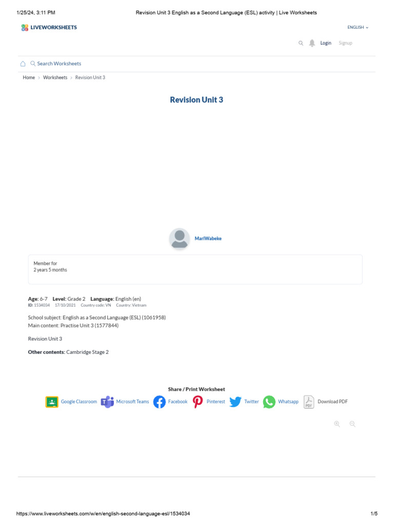 Revision Unit 3 English As A Second Language (ESL) Activity - Live ...