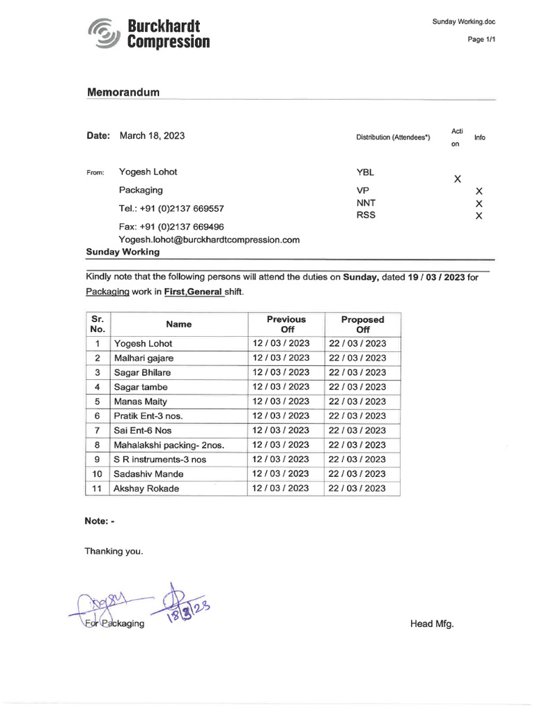 Sunday Working 19th March | PDF