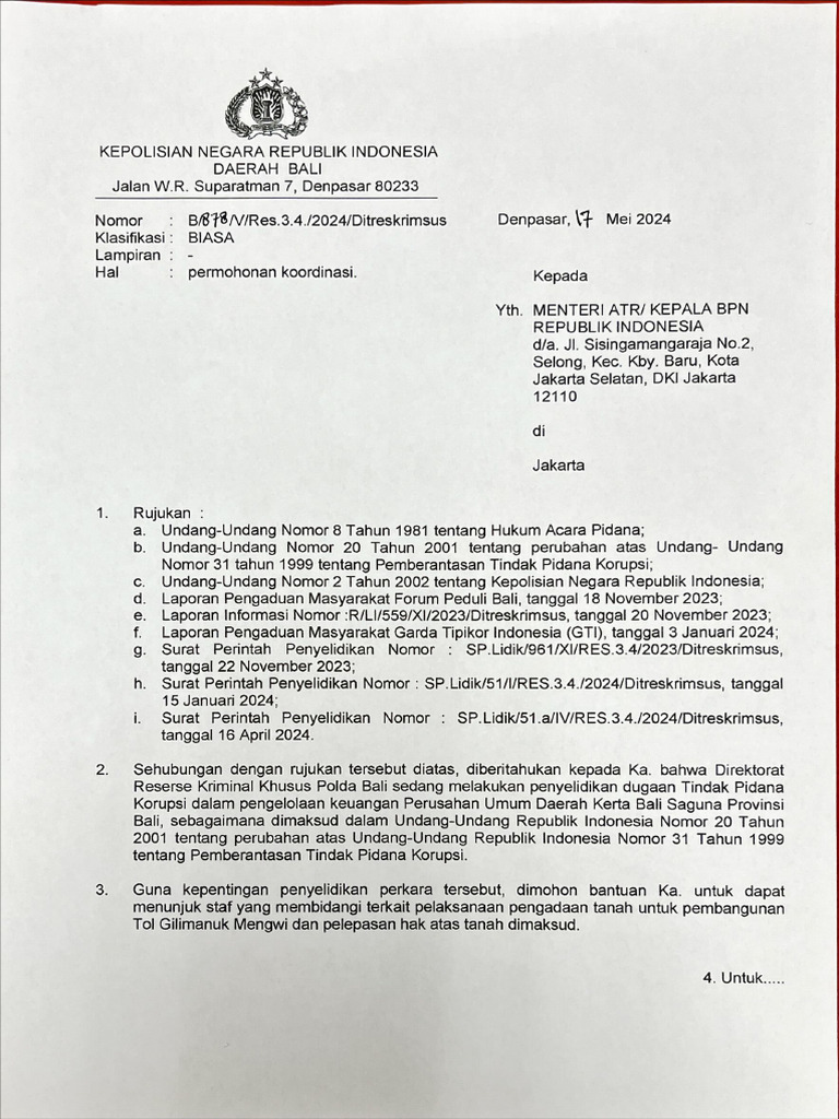 Hon. Koordinasi ATR BPN RI | PDF